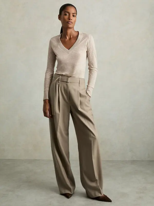 REISS Evelyn Lyocell-wool Marled V-neck Top