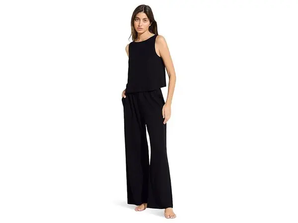 Eberjey Organic Linen Knit Boat Neck Crop Tank - Black