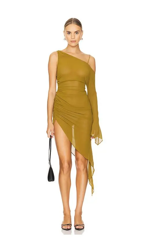 H:OURS Rei Asymmetrical Ruched Midi Dress