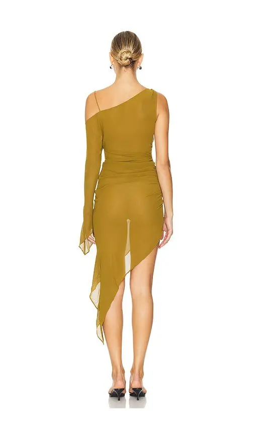 H:OURS Rei Asymmetrical Ruched Midi Dress