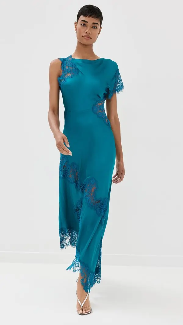 out from under alessia sheer lace midi dress A.L.C. Alessia Textured Satin and Lace Maxi Dress in Creme, Size 2