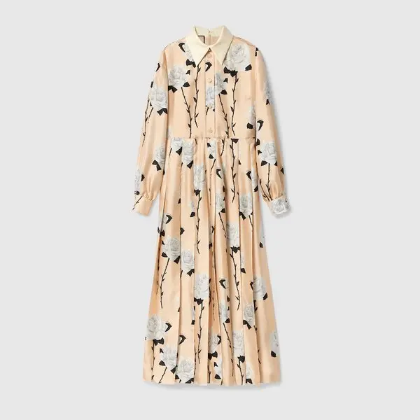 open lace back dress Gucci Pink Swan Print Dress with Bows on the Front – Runway Catalog