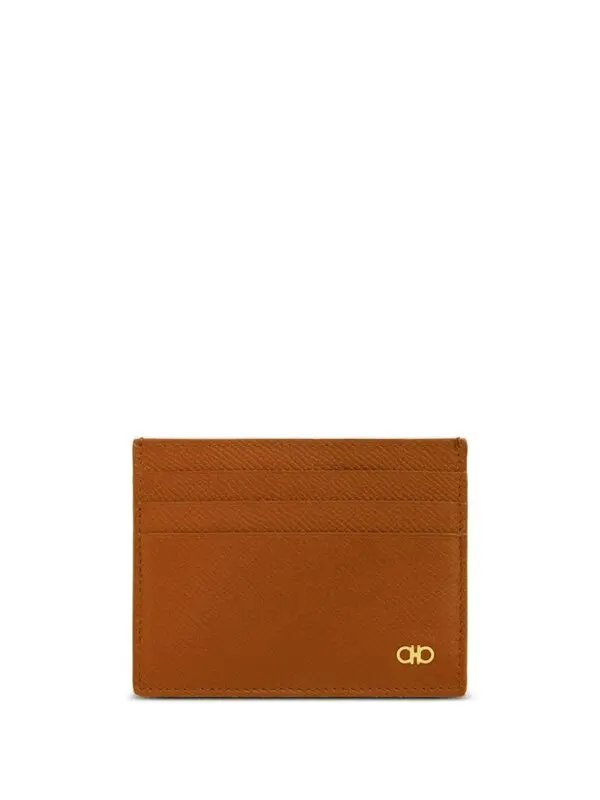 FERRAGAMO Gancini Leather Card Holder - Brown