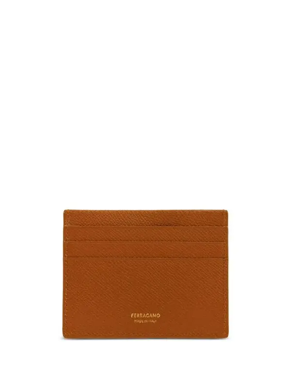 FERRAGAMO Gancini Leather Card Holder - Brown