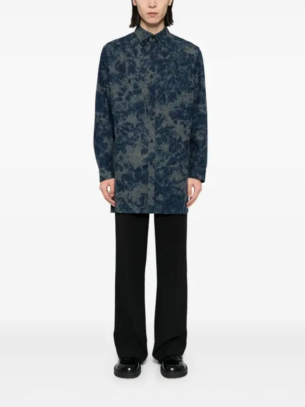 Yohji Yamamoto Sheeting Ink Triple Collar Shirt - Blue