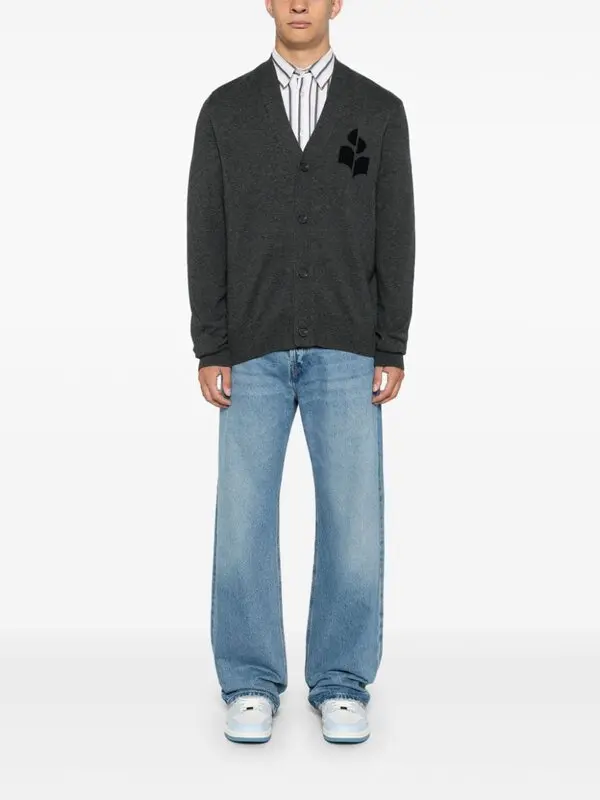 MARANT Logo Intarsia Knit Cardigan - Grey