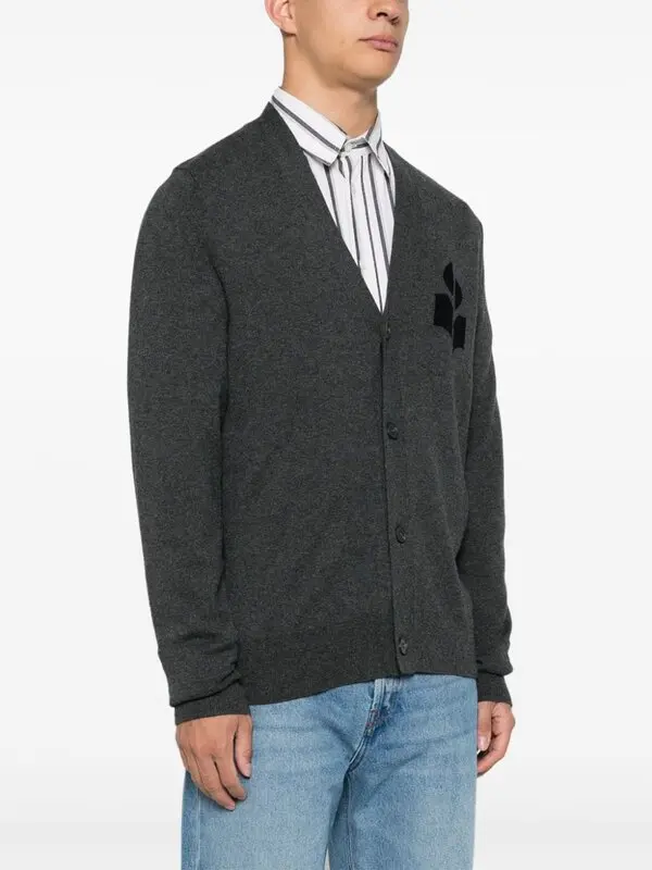 MARANT Logo Intarsia Knit Cardigan - Grey