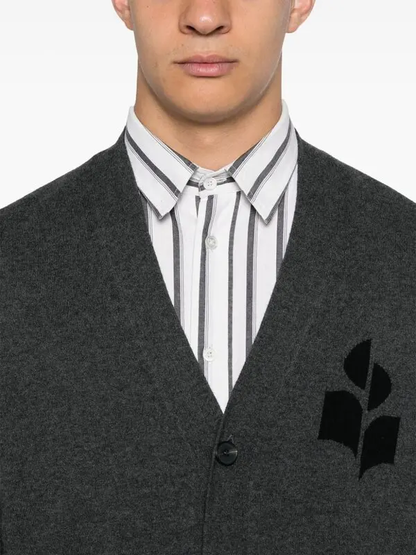 MARANT Logo Intarsia Knit Cardigan - Grey