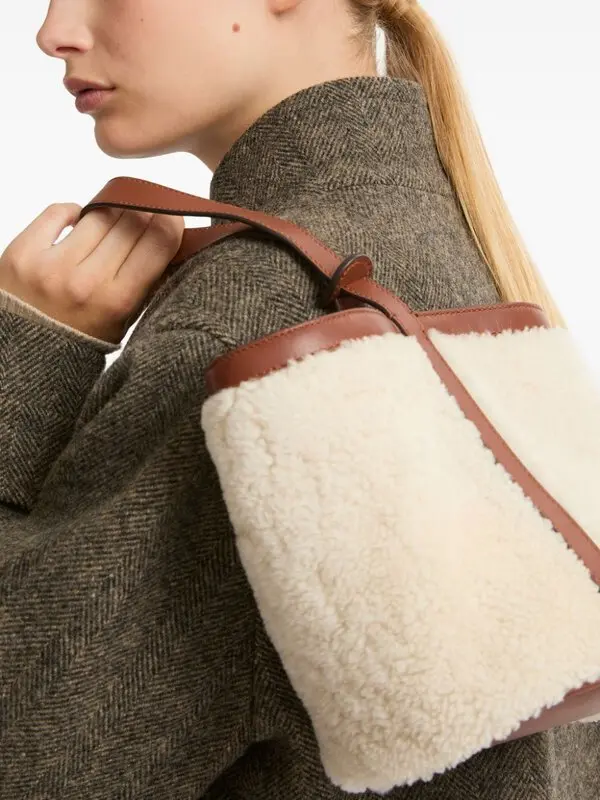 YVES SALOMON Mini Shearling Bucket Bag - Neutrals