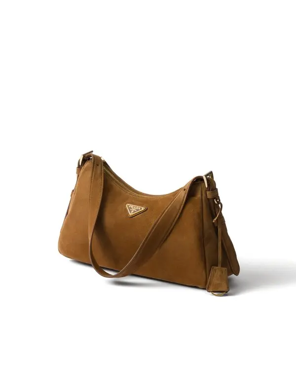 Prada Aimée Medium Suede Shoulder Bag - Brown