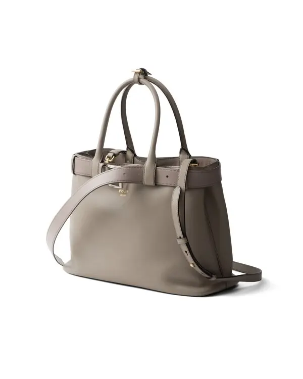 Prada Buckle Leather Handbag - Grey