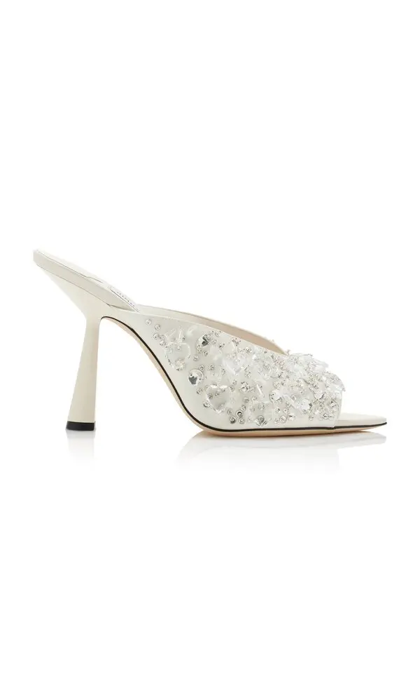 JIMMY CHOO Maryanne Crystal-satin Mules - White