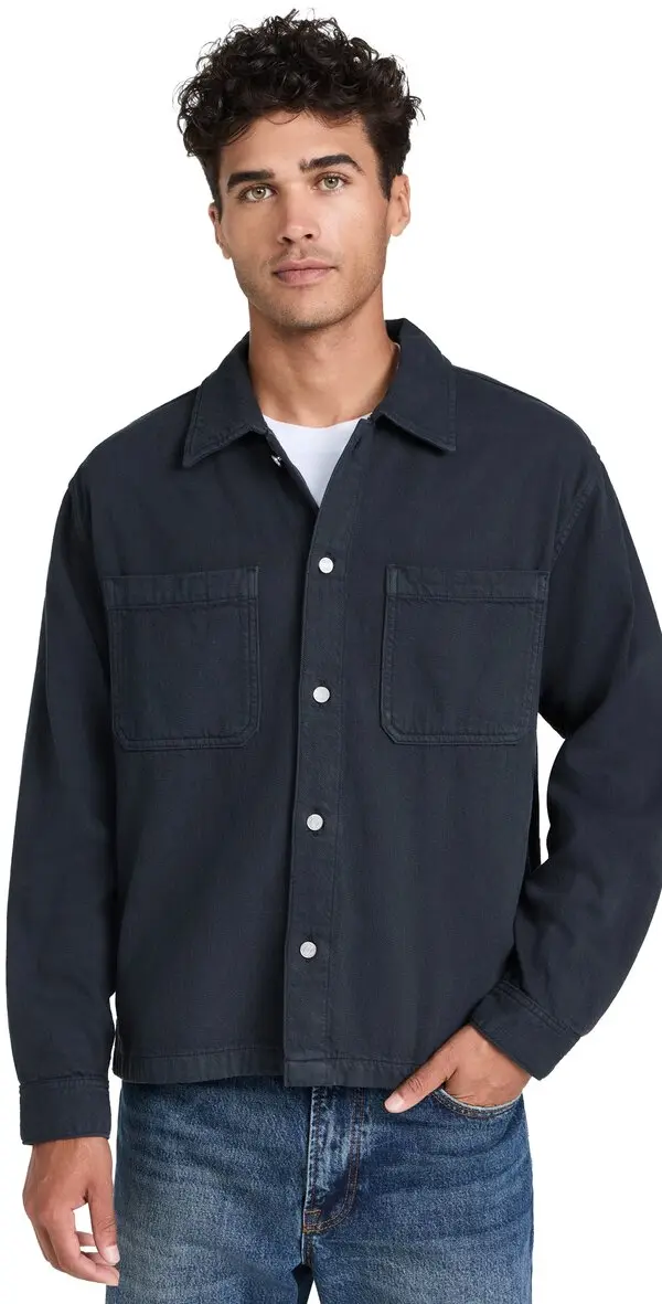 FRAME Textured Terry Double Pocket Relaxed Shirt - Navy