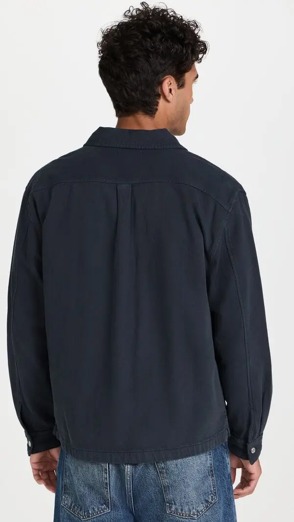 FRAME Textured Terry Double Pocket Relaxed Shirt - Navy