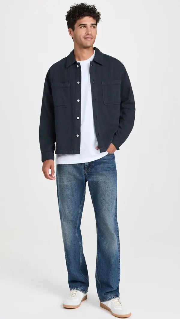 FRAME Textured Terry Double Pocket Relaxed Shirt - Navy