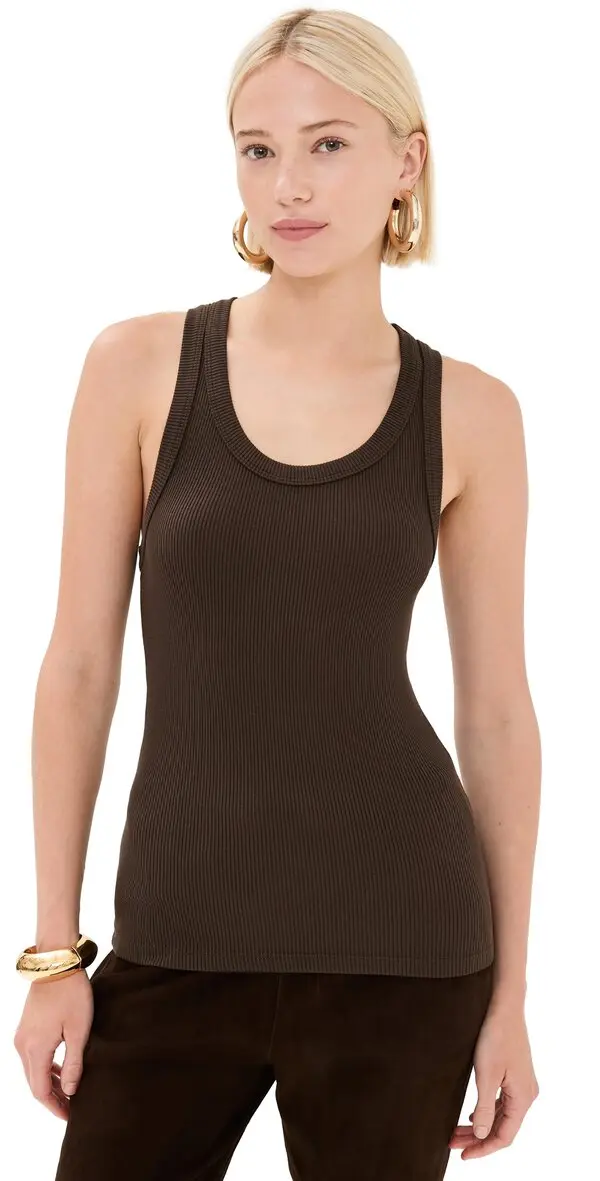 Sprwmn Ribbed Fitted Scooped Tank - Americano