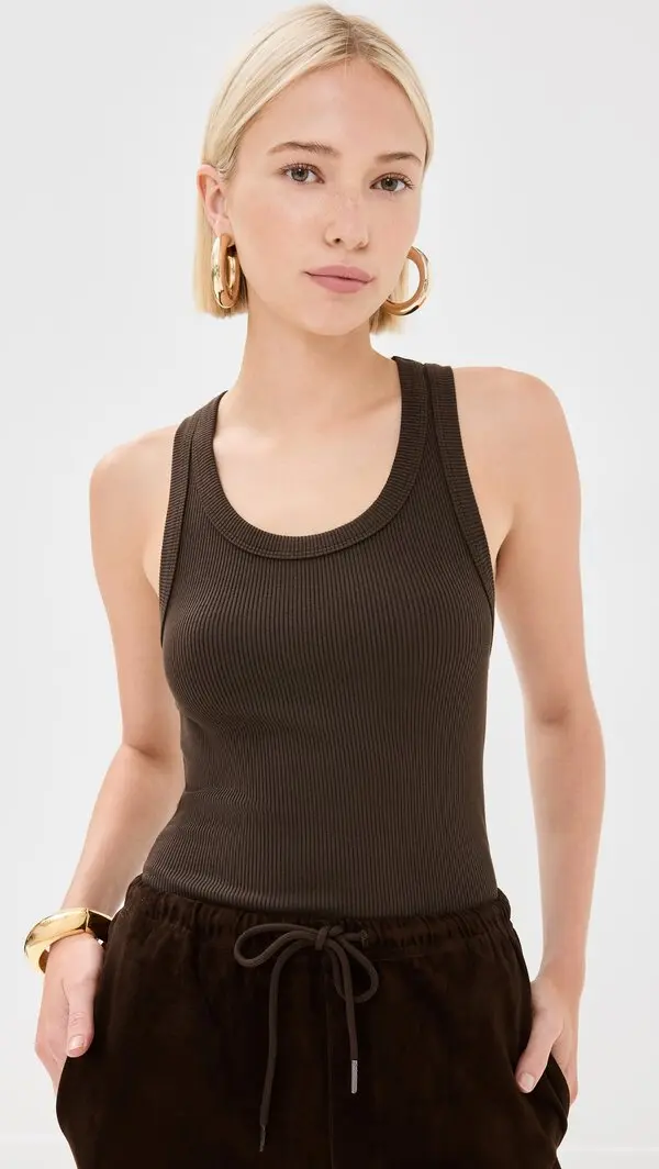 Sprwmn Ribbed Fitted Scooped Tank - Americano
