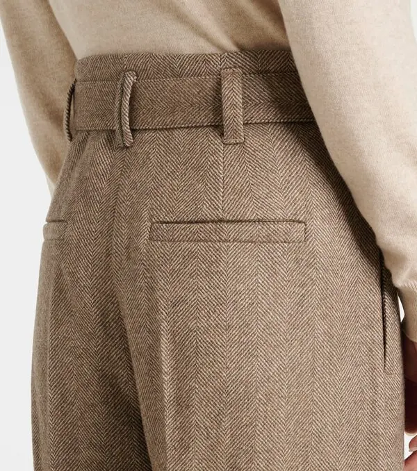 Brunello Cucinelli Herringbone Wool-blend Wide-leg Trousers - Brown