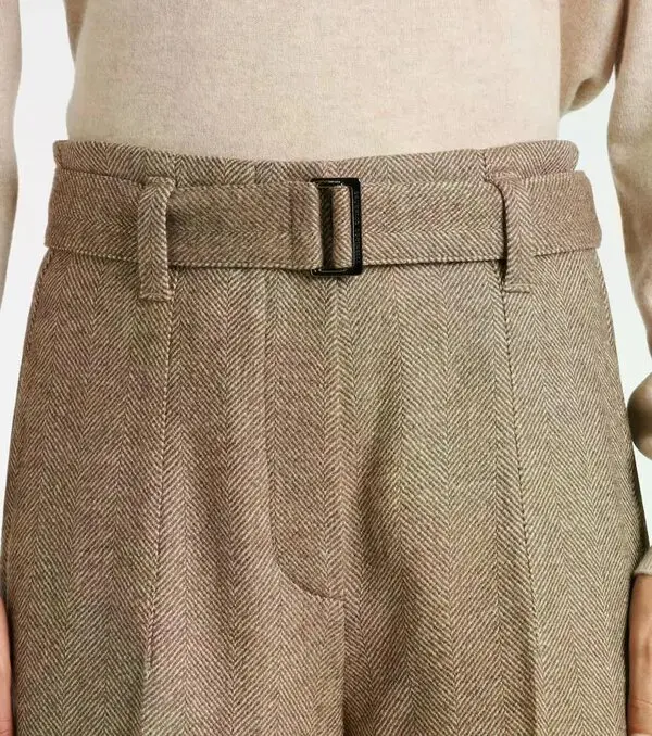 Brunello Cucinelli Herringbone Wool-blend Wide-leg Trousers