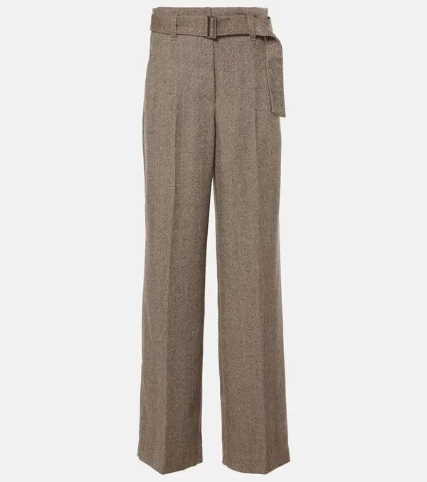 Brunello Cucinelli Herringbone Wool-blend Wide-leg Trousers