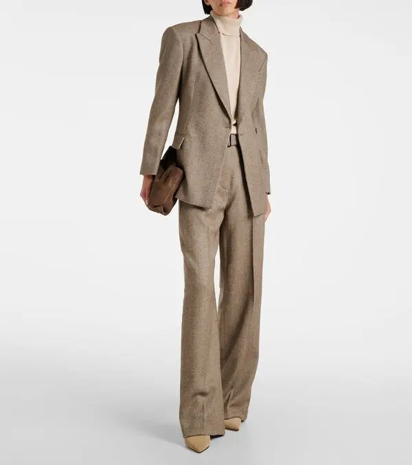 Brunello Cucinelli Herringbone Wool-blend Wide-leg Trousers