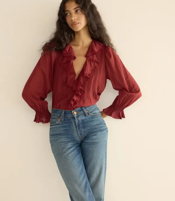 DÔEN Hardy Ruffle Blouse - Deep Crimson
