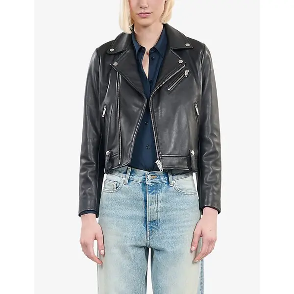 The Kooples Asymmetric Fastened Lambskin-leather Biker Jacket