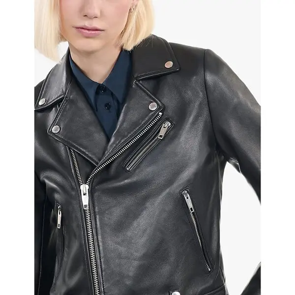 The Kooples Asymmetric Fastened Lambskin-leather Biker Jacket