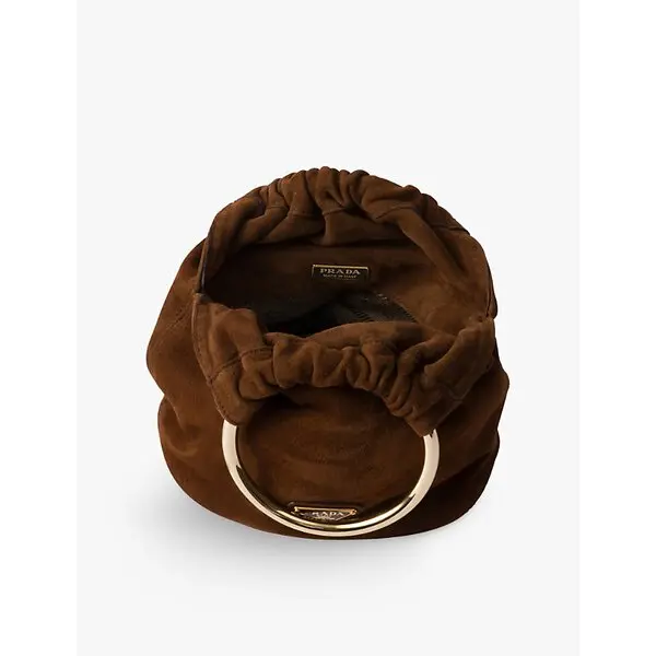 Prada Suede Bucket Bag With Brand Plaque