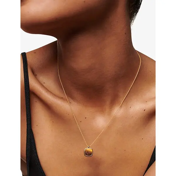 Monica Vinader Delphi Tiger's Eye Pendant Necklace - Yellow Gold
