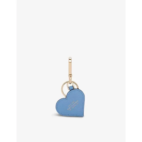 Smythson Panama Heart Crossgrain Leather Keyring - Nile Blue