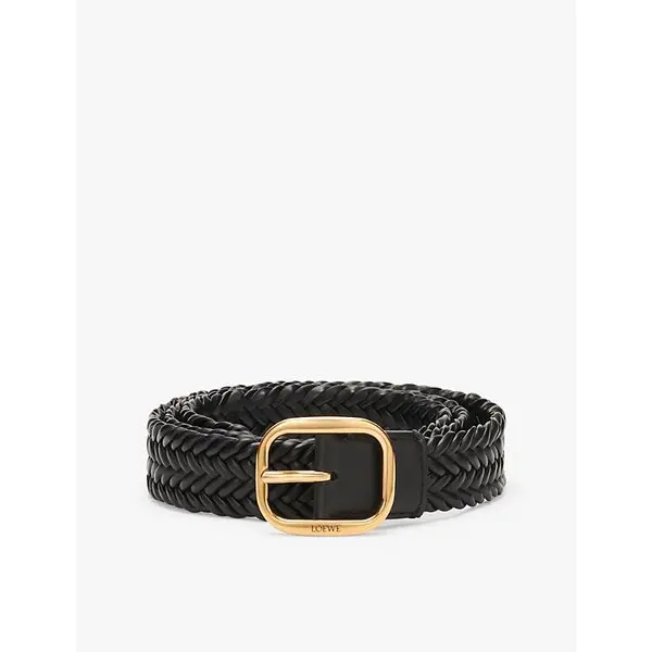 Loewe Rounded Woven Leather Belt - Black/gold