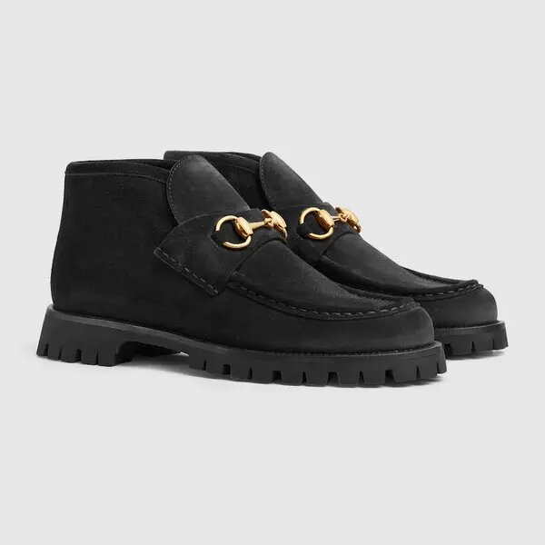 Gucci Horsebit Suede Ankle Boots - Black