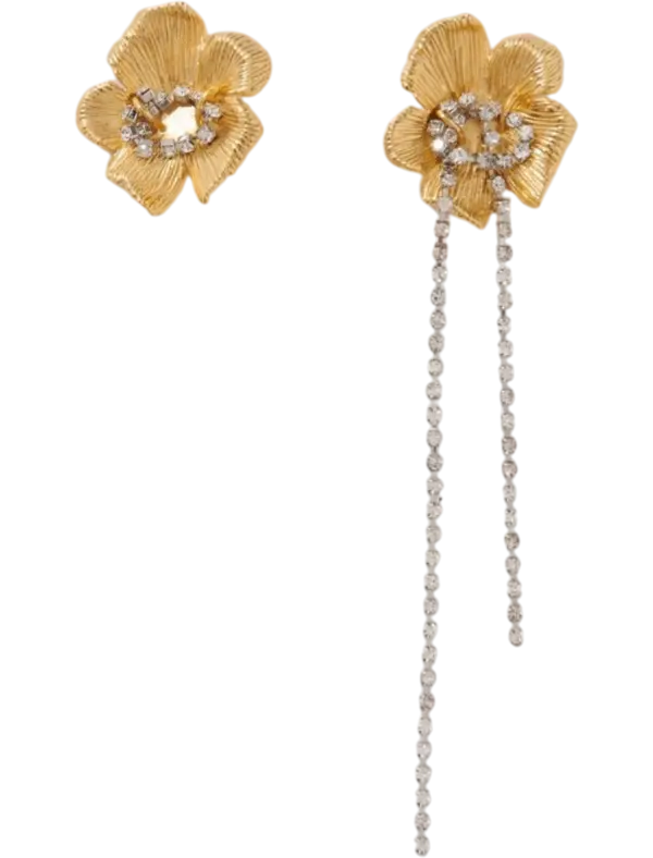 Maje Flower Rhinestone Asymmetrical Earrings - Gold