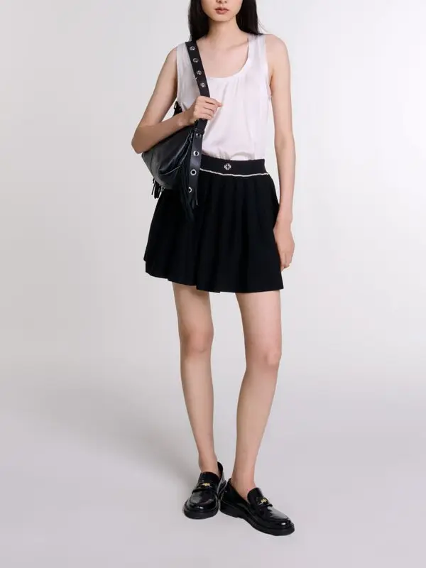 Maje Wool Pleated Knit Short Skirt - Black