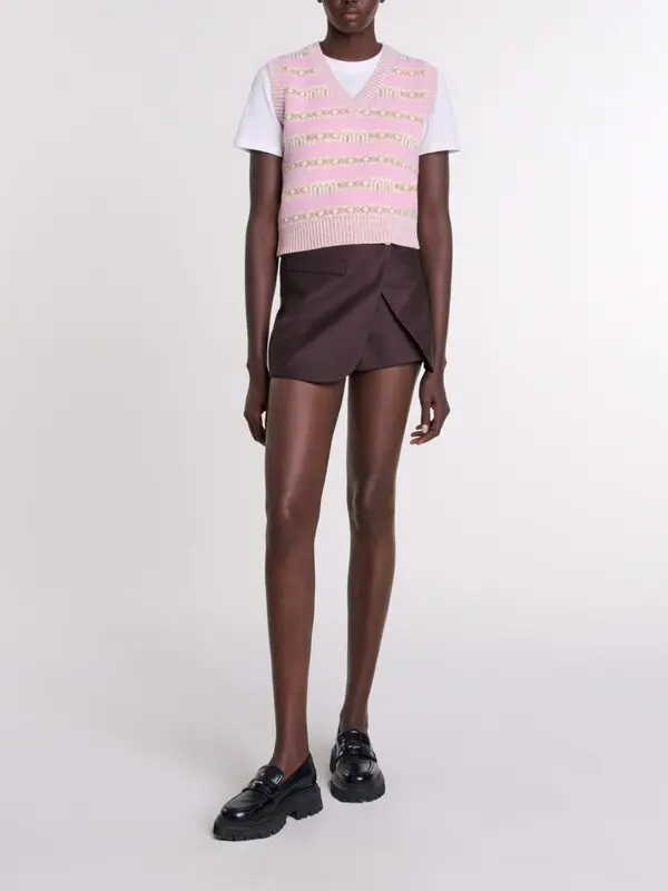 Maje Sleeveless Jacquard V-neck Jumper