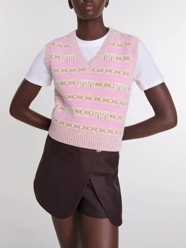 Maje Sleeveless Jacquard V-neck Jumper