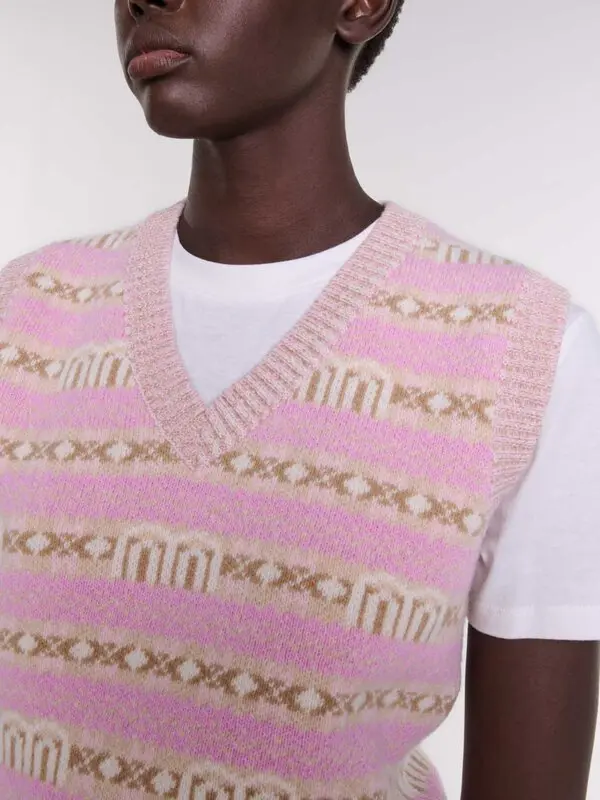 Maje Sleeveless Jacquard V-neck Jumper