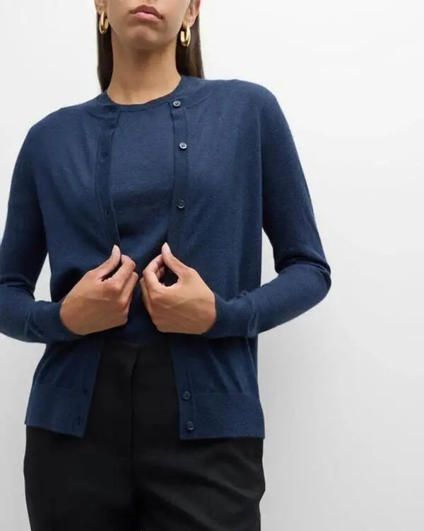 Neiman Marcus Crewneck Cardigan - Navy