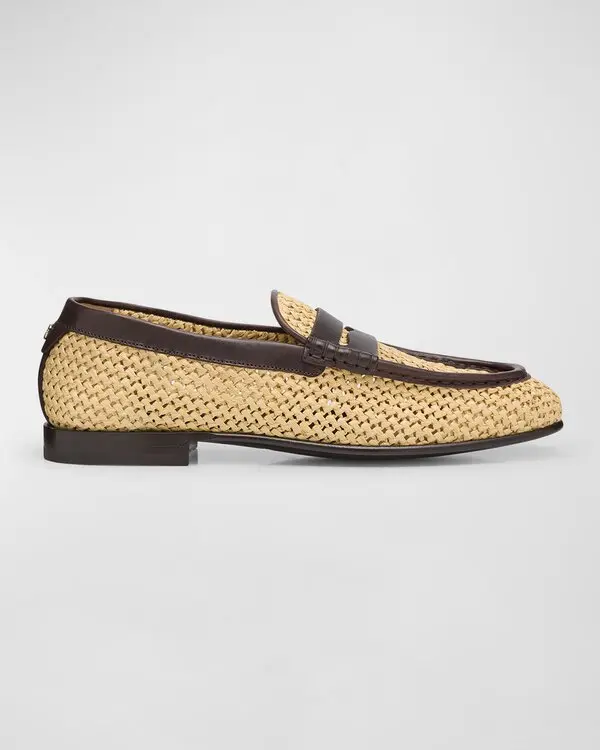 Dolce & Gabbana City Blanco Woven Raffia Penny Loafers In  display picture 3