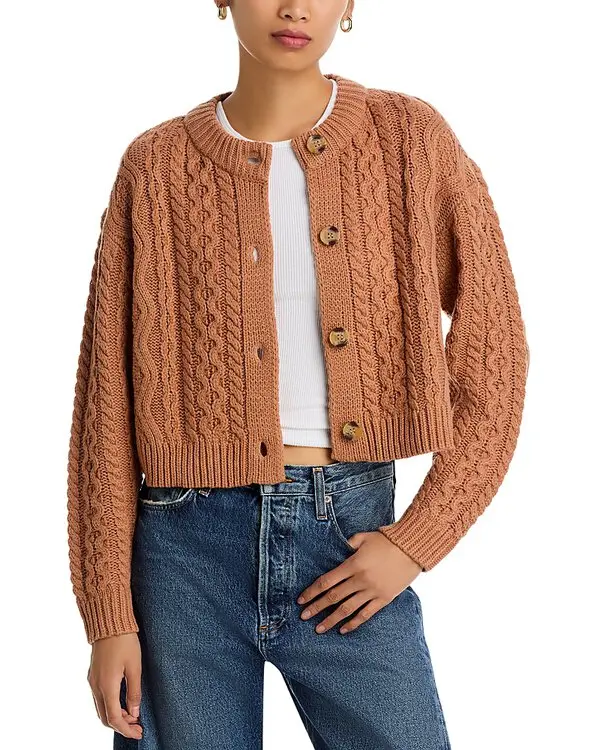 Aqua Cable Knit Cardigan Sweater - Mocha Mousse
