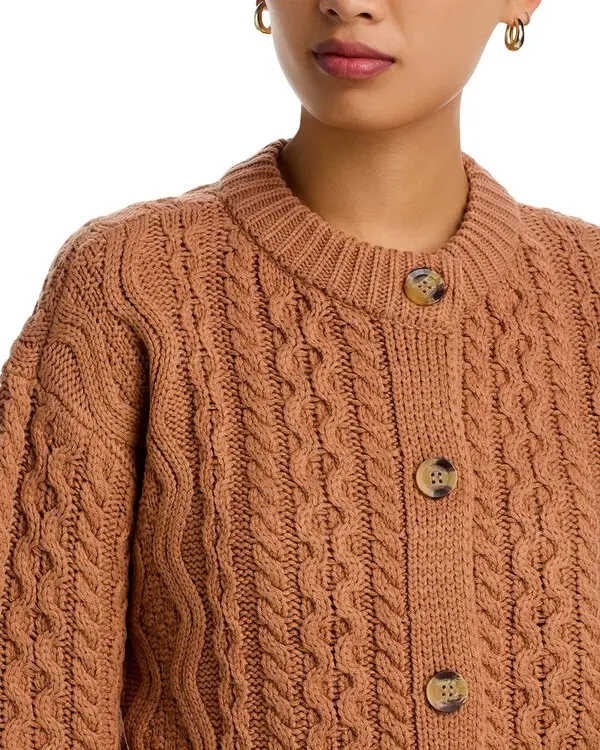 Aqua Cable Knit Cardigan Sweater - Mocha Mousse