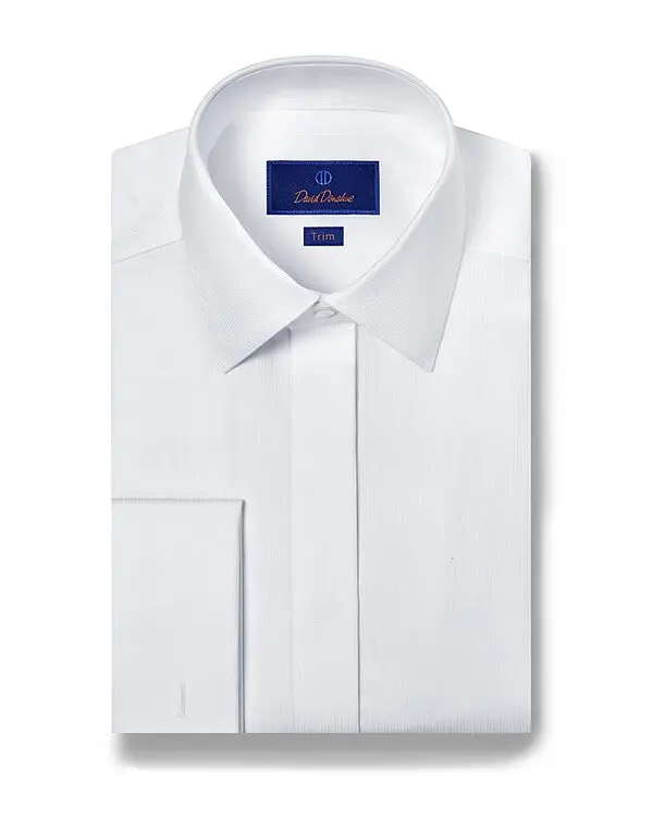 David Donahue Trim Fit French Cuff Covered Placket Formal Shirt - White