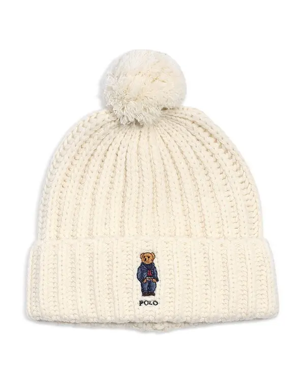 Polo Ralph Lauren Pom Pom Denim Bear Beanie - Cream