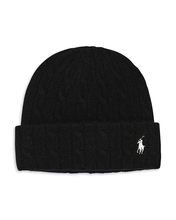 Ralph Lauren Classic Cable Cuff Wool & Cashmere Hat - Polo Black