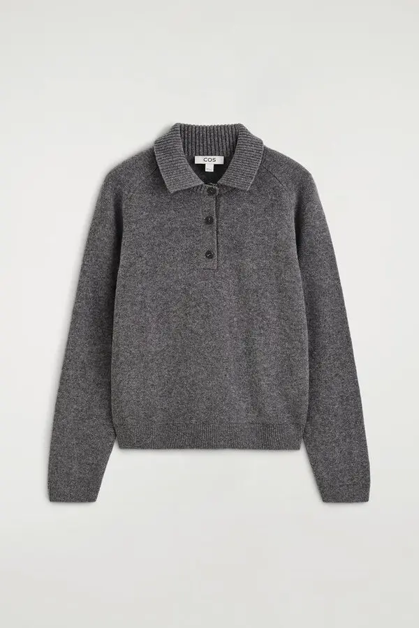 Cos Merino Wool Polo Shirt - Gray
