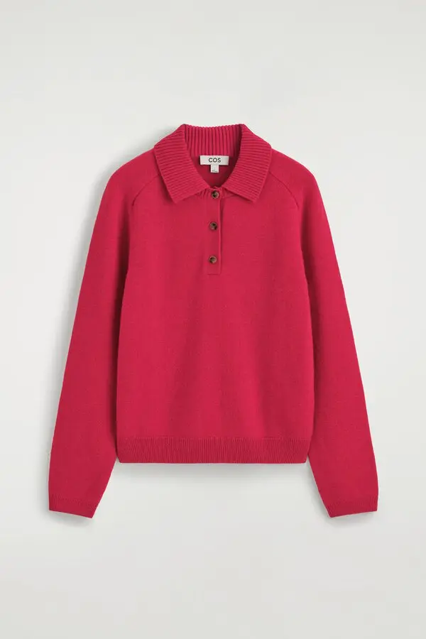 Cos Merino Wool Polo Shirt - Red