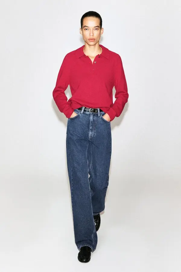 Cos Merino Wool Polo Shirt With Ribbed Collar