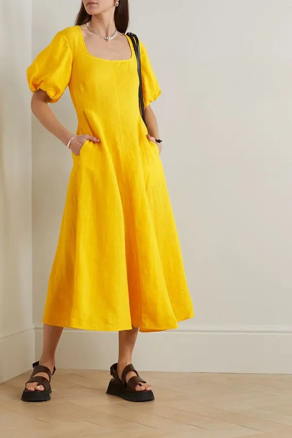 floral linen shirt dress Linen Blend Floral Midi Shirt Dress | Shirt Dress main image 0