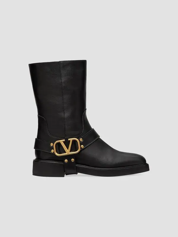 Valentino Garavani Vlogo Signature Calfskin Ankle Boots 30mm - Black